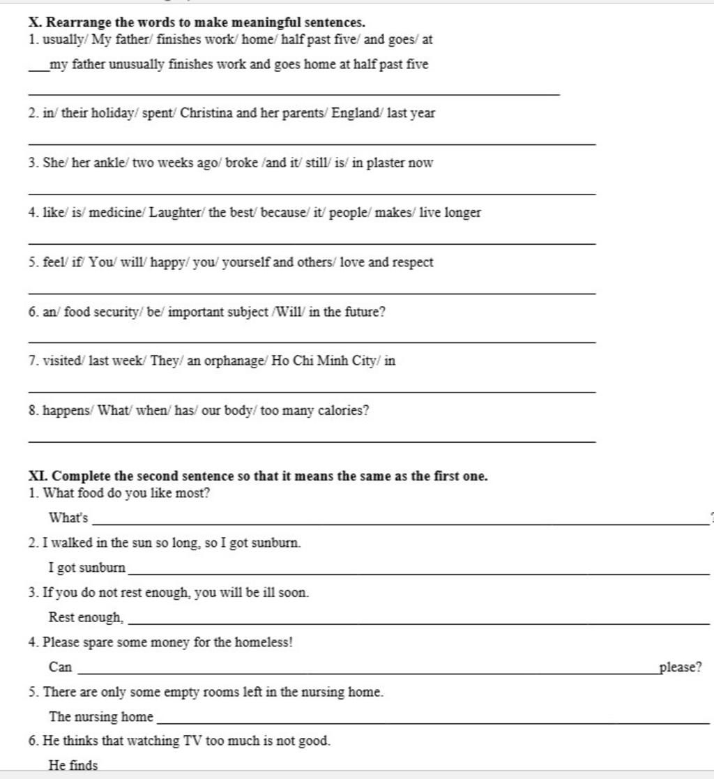 giúp mik ik ạX. Rearrange the words to make meaningful sentences. 1 ...