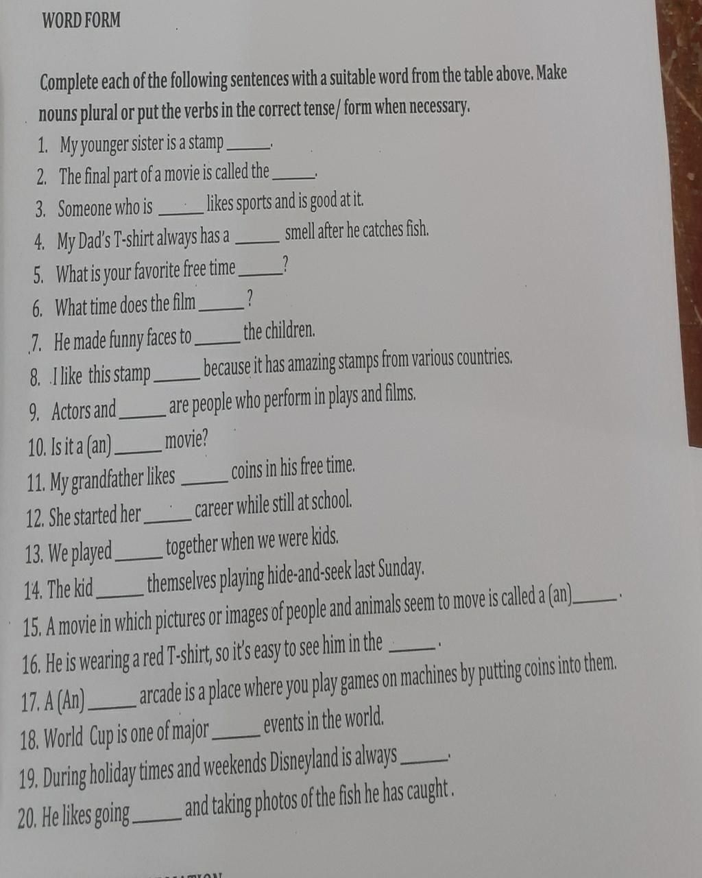 WORD FORM Complete each of the following sentences with a suitable word ...