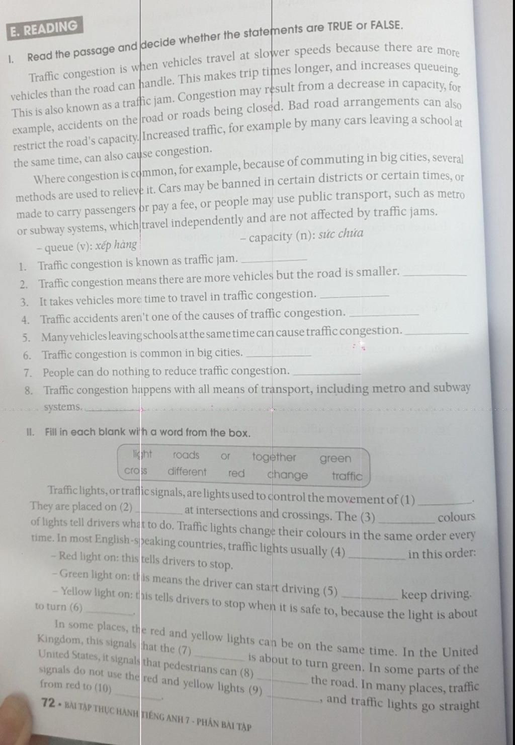 E. READING 1. Read the passage and decide whether the statements are ...