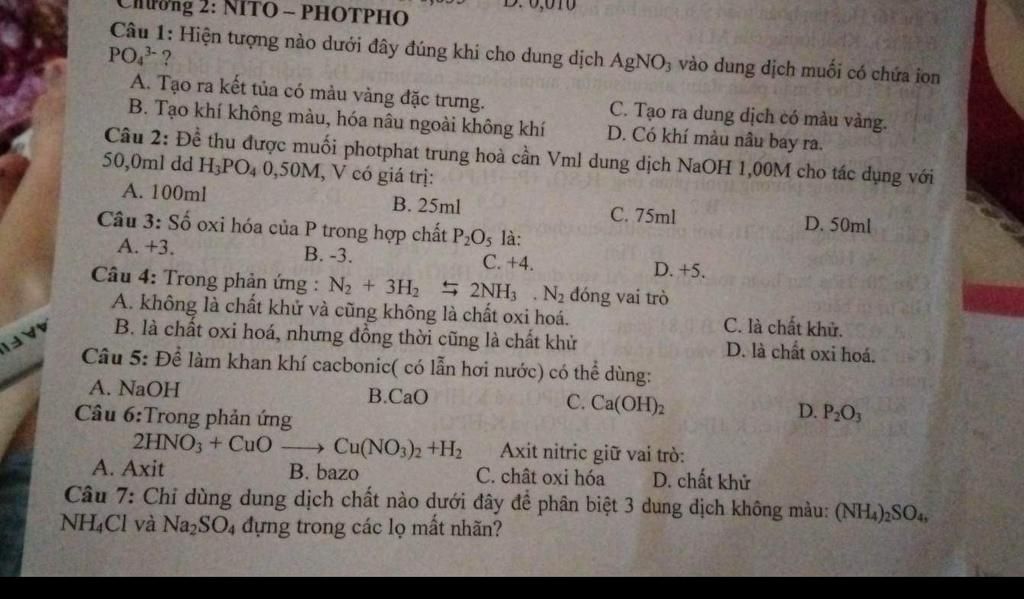 ng NITO – PHOTPHO Câu 1: Hiện tượng nào dưới đây đúng khi cho dung dịch ...