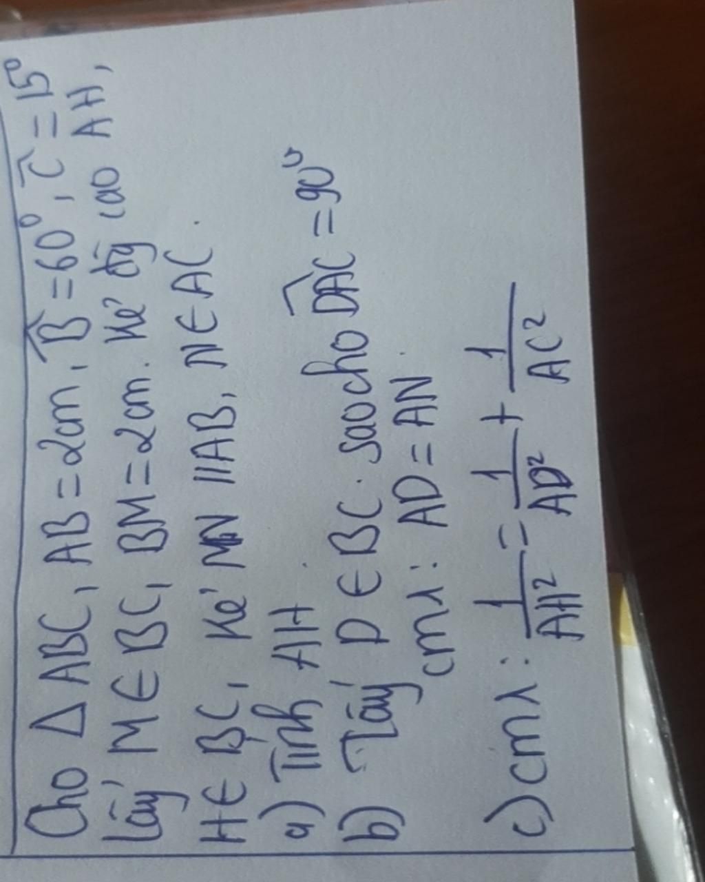 Giúp mk câu b và câu c ạ . Mk đang gấp ạ , mk cảm ơn trc ạ Cho A ABC ...