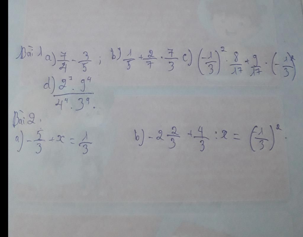 1 ²) ÷ ÷ ) (G (3) 17 d) 9². gª 44.39. Bai 2. 9-3 * = 46-23 x b) 5 :l ...