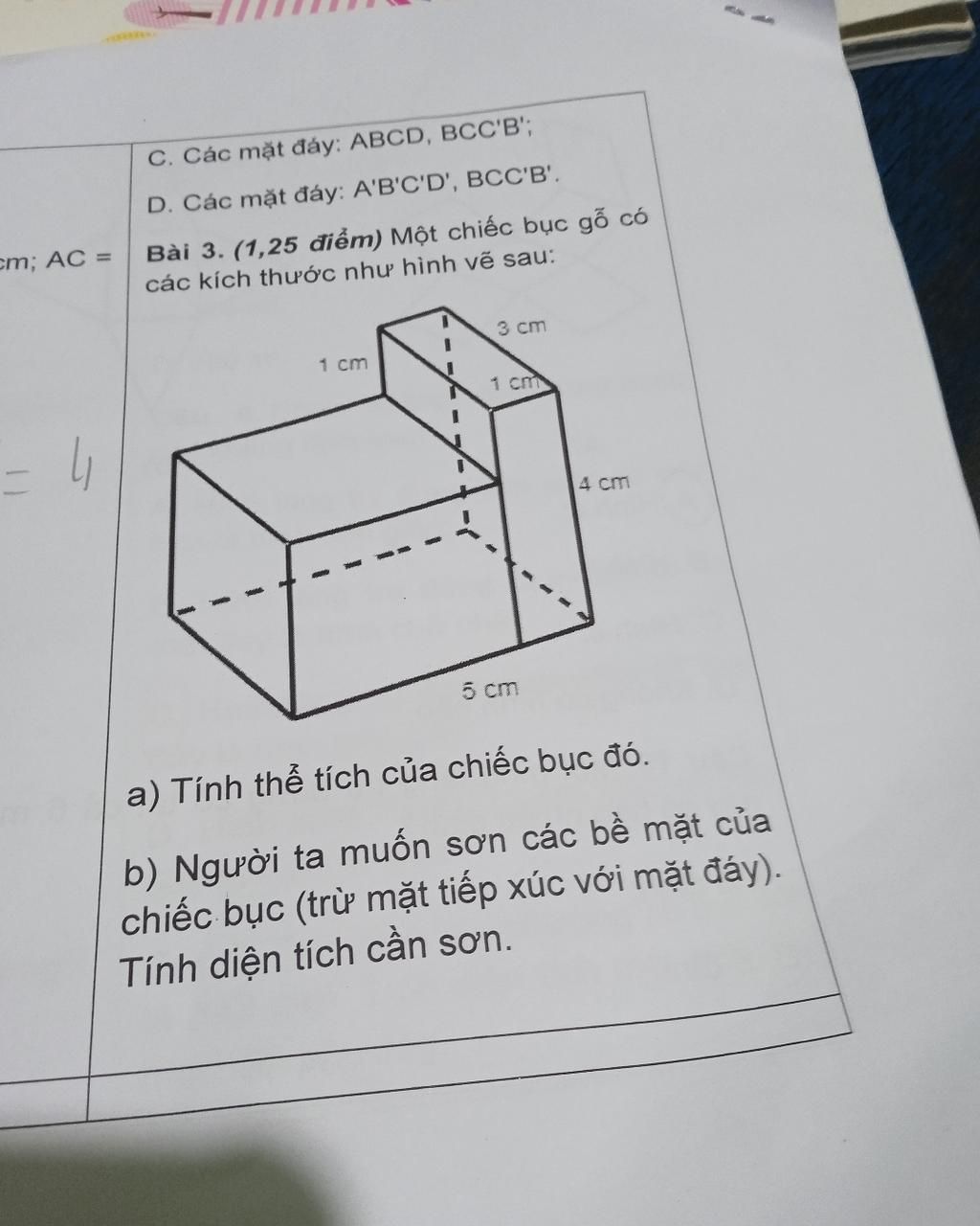 cm; AC = == 4 C. Các mặt đáy: ABCD, BCC'B'; D. Các mặt đáy: A'B'C'D ...