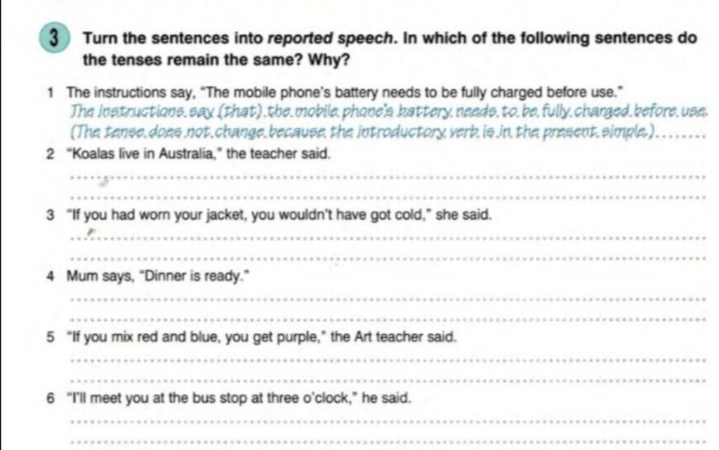 3 Turn the sentences into reported speech. In which of the following ...