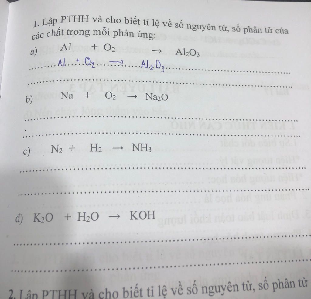 1. Lập PTHH và cho biết tỉ lệ về số nguyên tử, số phân tử của các chất ...
