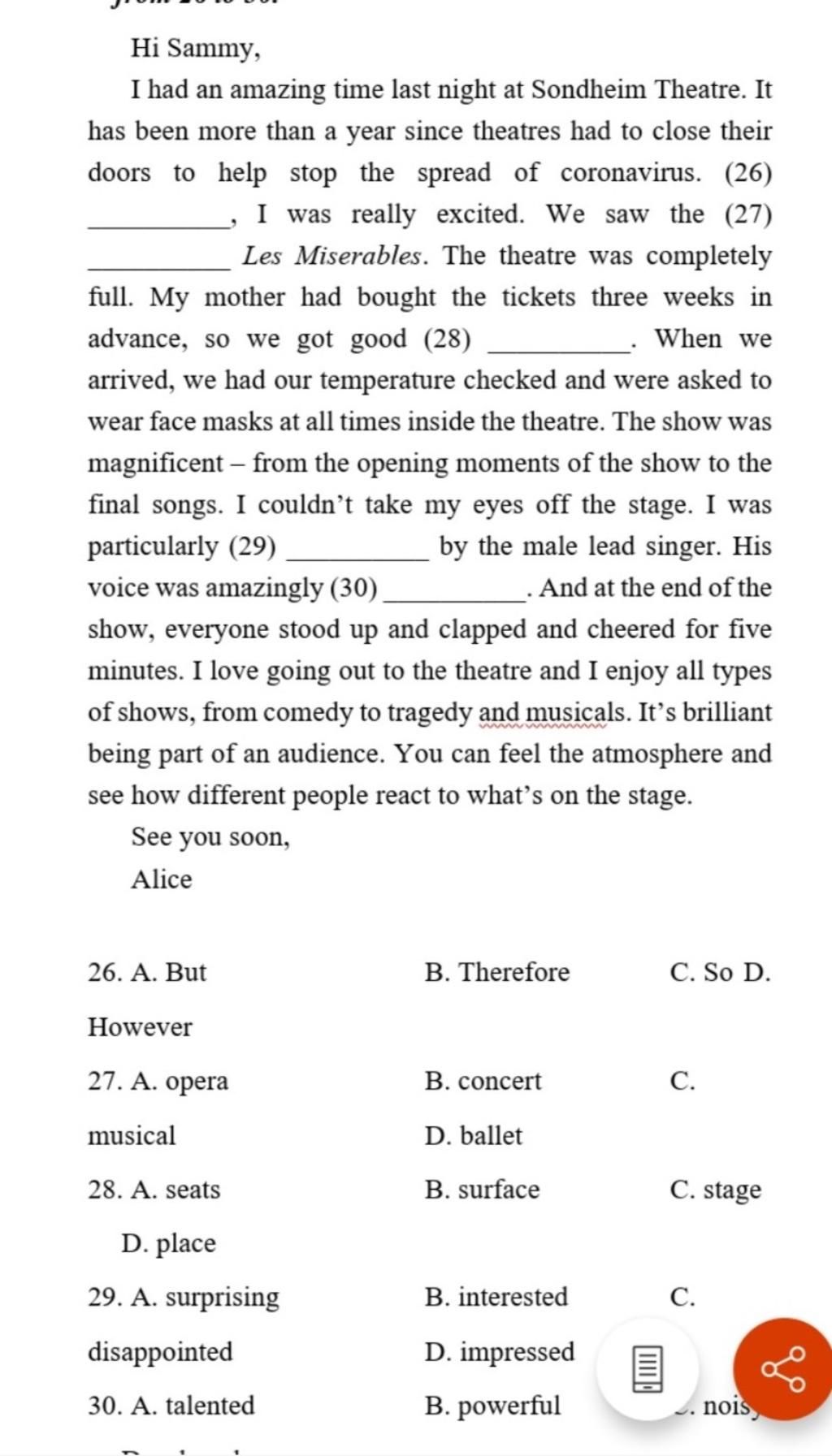 Hi Sammy, I had an amazing time last night at Sondheim Theatre. It has ...