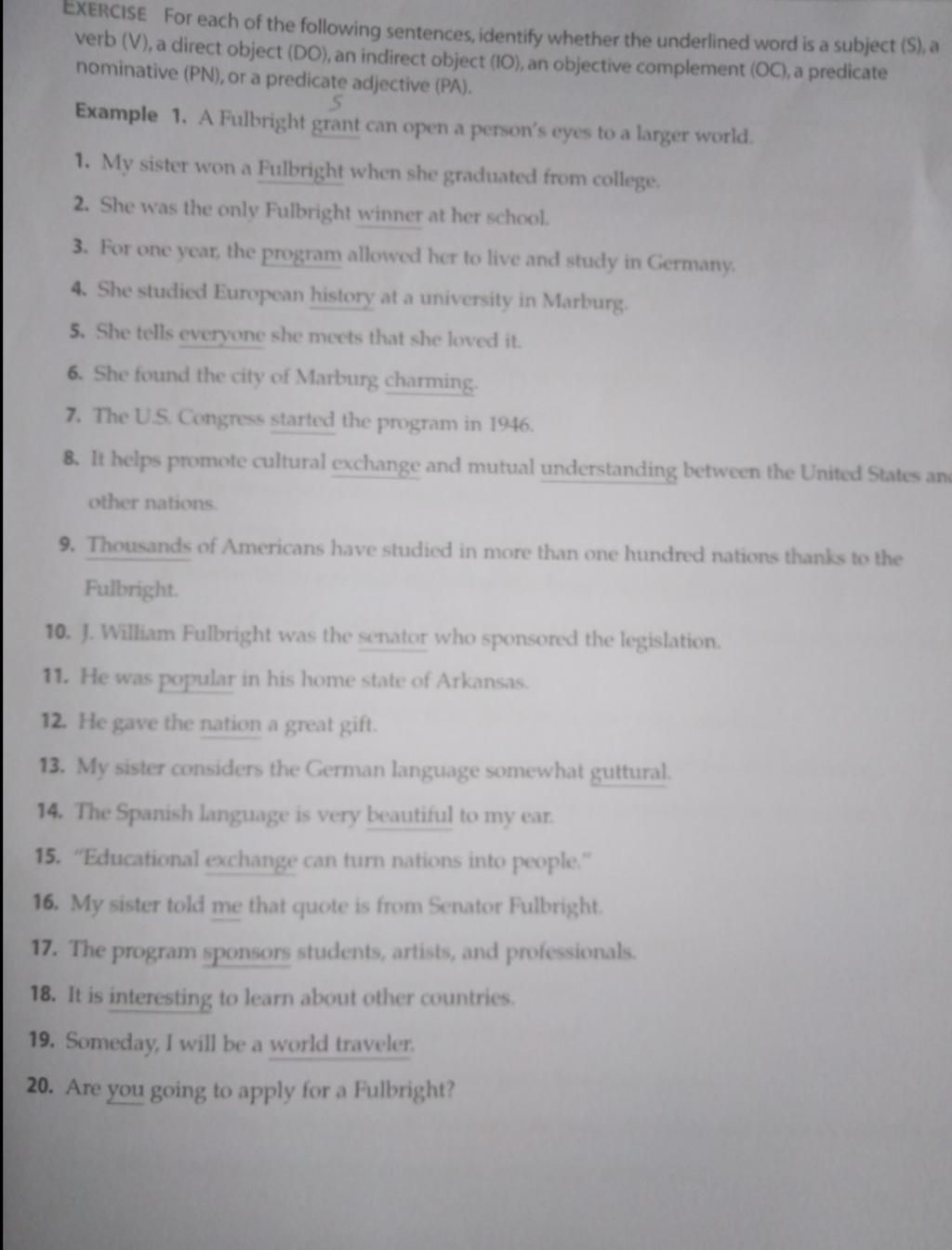 EXERCISE For each of the following sentences, identify whether the ...