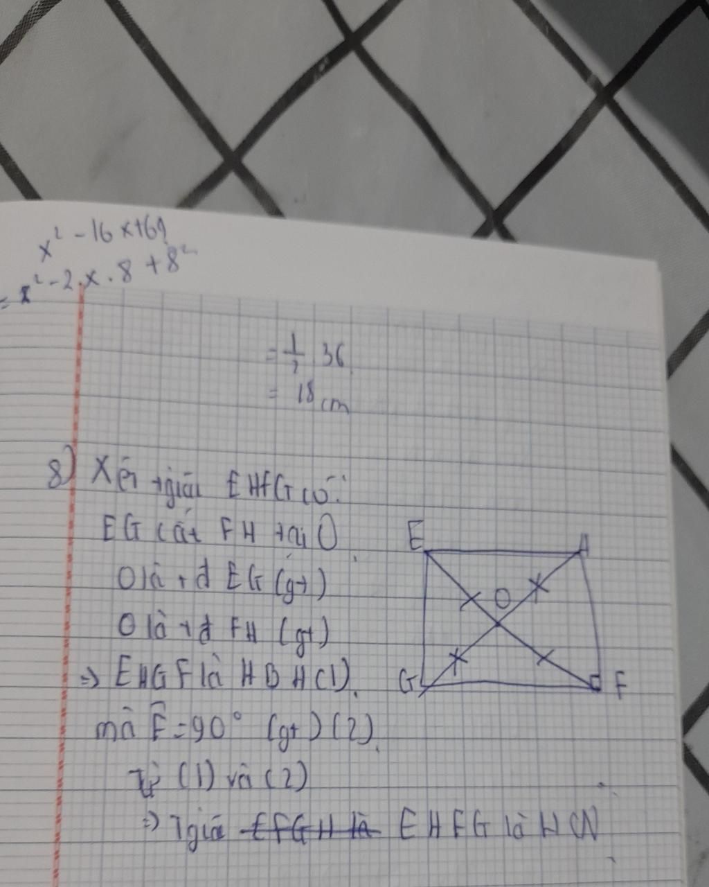 x² - 16 x+69 ²-2.X.8+8² I +36 8) Xe gial EHF CT co.. EG Cat FH Hai O ...