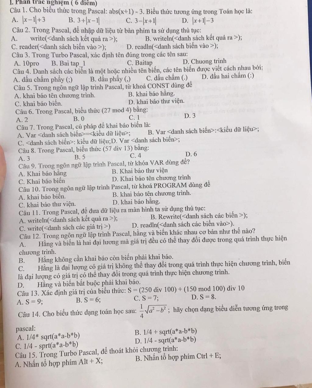 mng oii giúp em bài này vs ạ em đang cần check ss đáp án trong hnay ạI ...