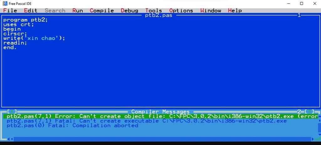 Giúp em sửa lỗi: can't create object file này để chạy đc free pascal. Xin cảm ơn nhiều ạFree ...