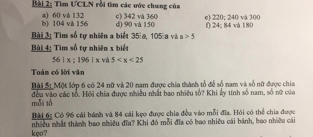Bài 2: Tìm ƯCLN rồi tìm các ước chung của c) 342 và 360 d) 90 và 150 a ...