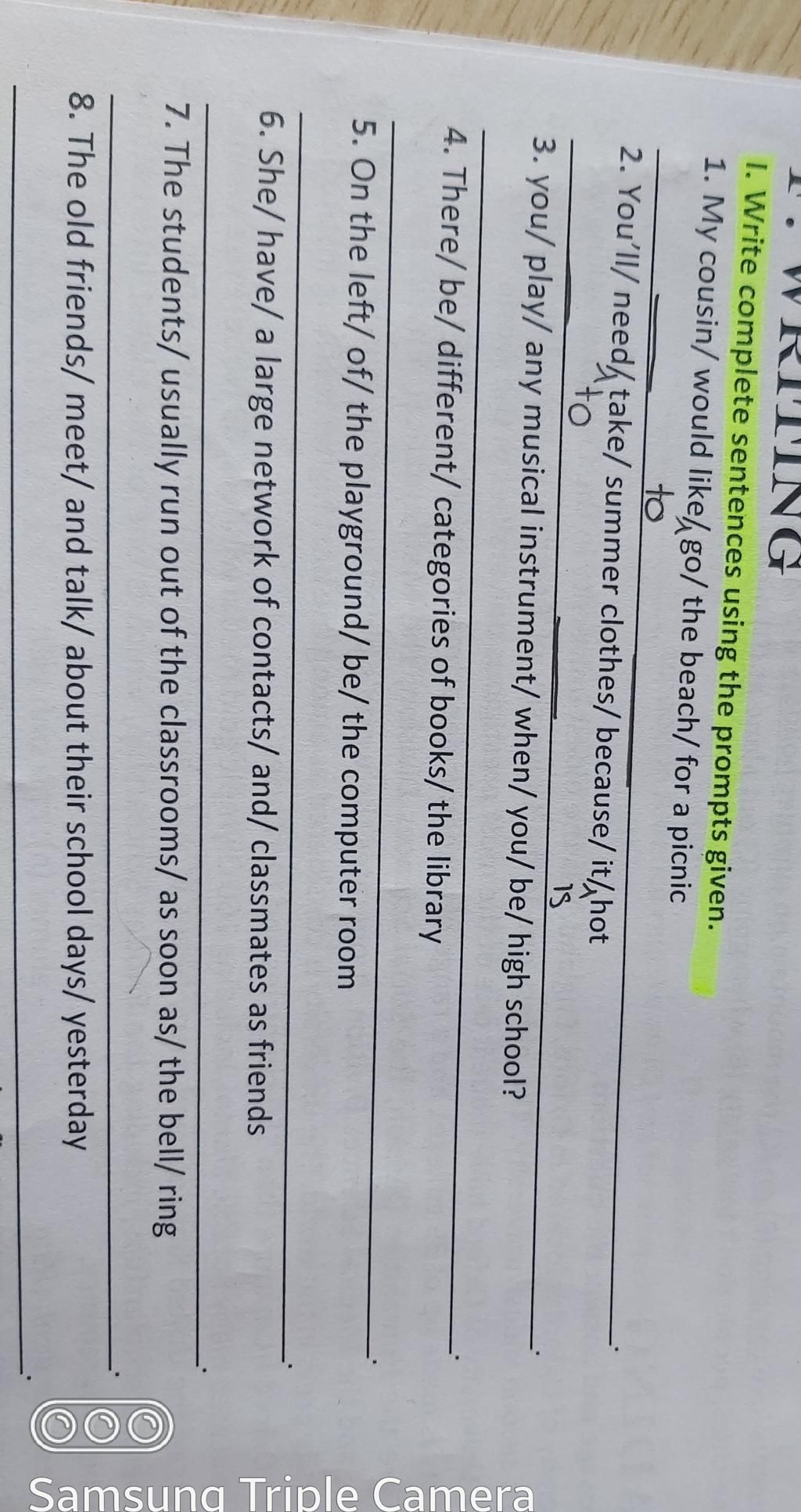 ING I. Write complete sentences using the prompts given. 1. My cousin ...