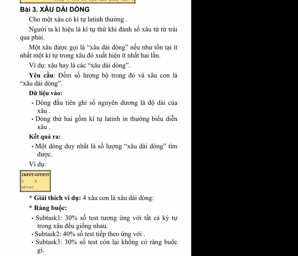 Bài 3. XÂU DÀI DÒNG Cho một xâu có kí tự latinh thường . Người ta kí ...
