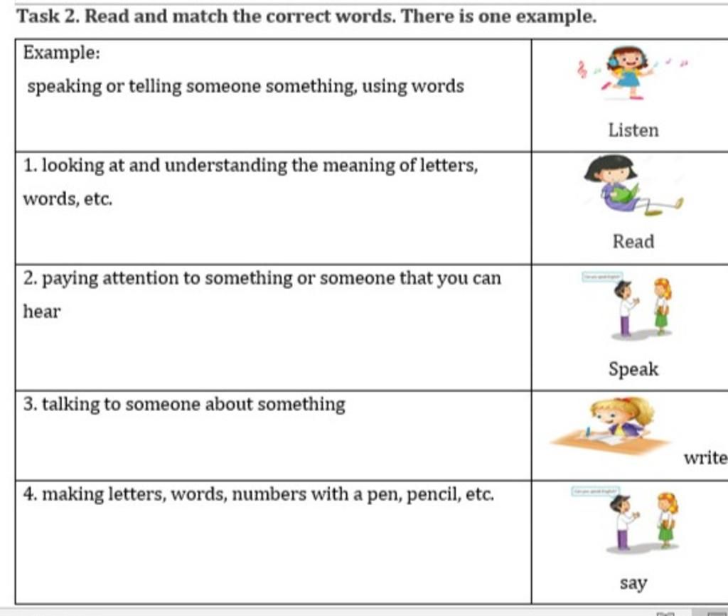 Task 2. Read and match the correct words. There is one example. Example ...