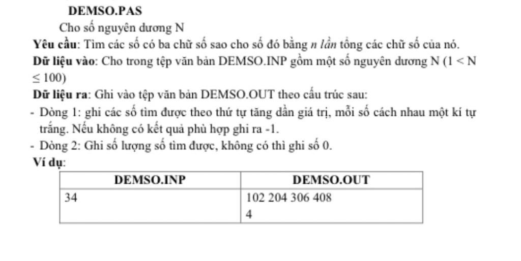 DEMSO.PAS Cho số nguyên dương N Yêu cầu: Tìm các số có ba chữ số sao ...