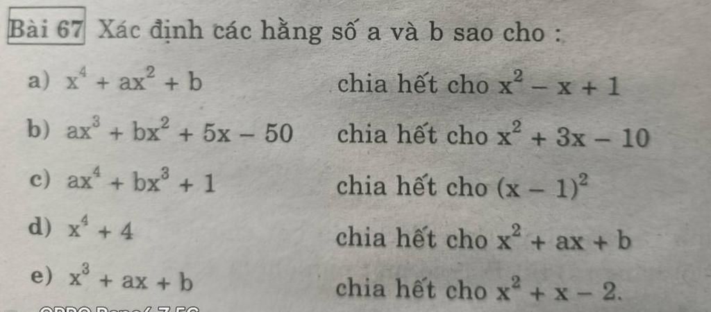 Bài 66 . Xác định hằng số a sao cho a) a²x³ + 3ax² - 6x - 2a chia hết ...