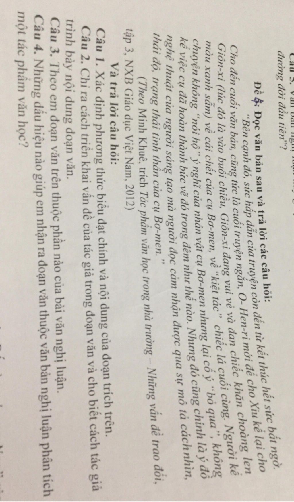 Call 5. van Ball nigh dường đời đầu tiên” Đề : Đọc văn bản sau và trả ...