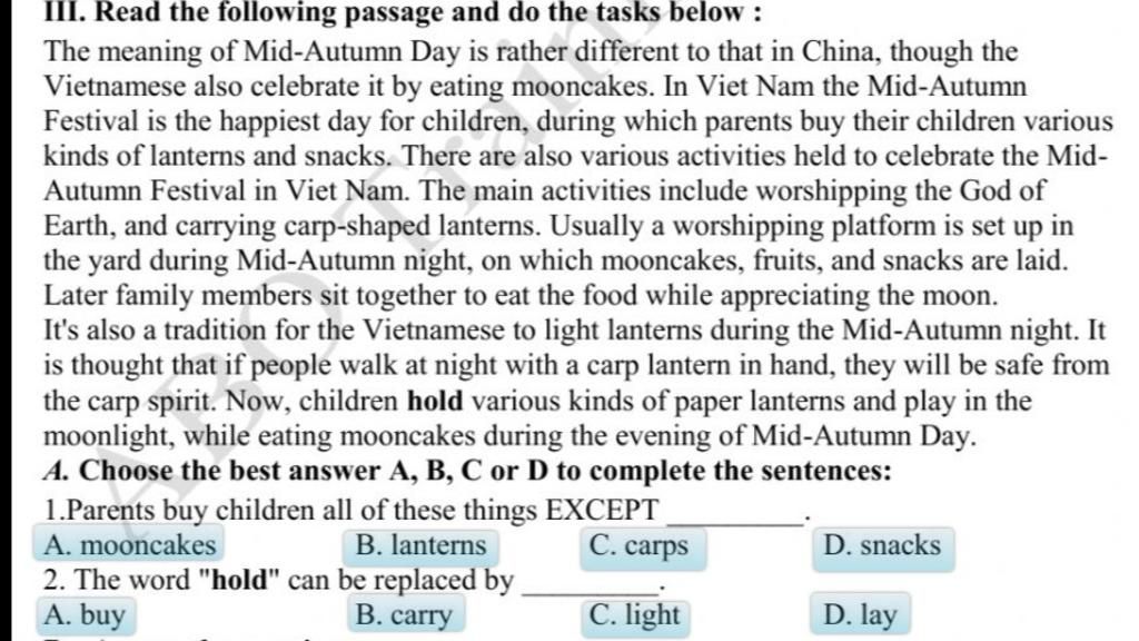 III. Read the following passage and do the tasks below: The meaning of ...