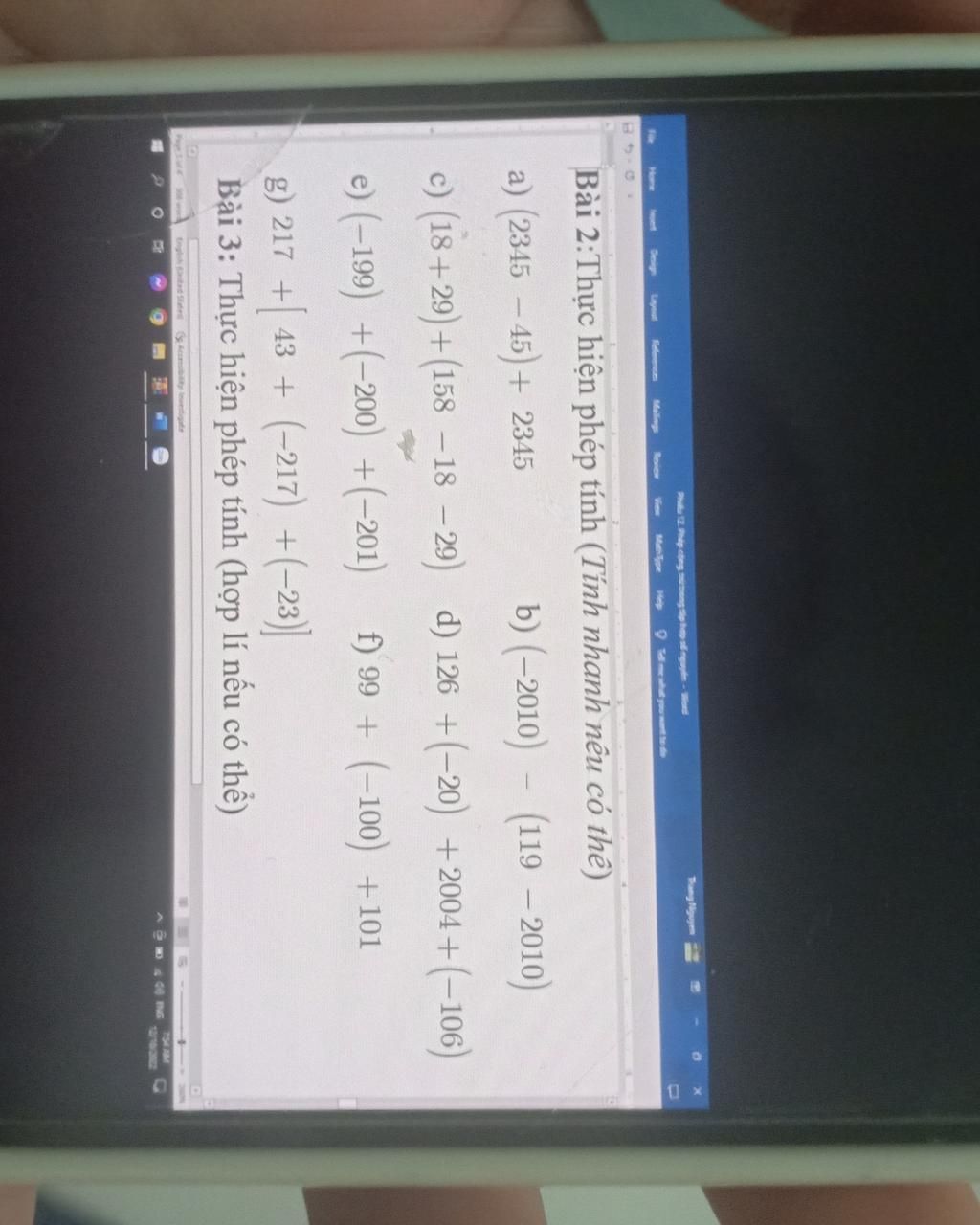 MathType Bài 2:Thực hiện phép tính (Tính nhanh nêu có thể) a) (2345 ...