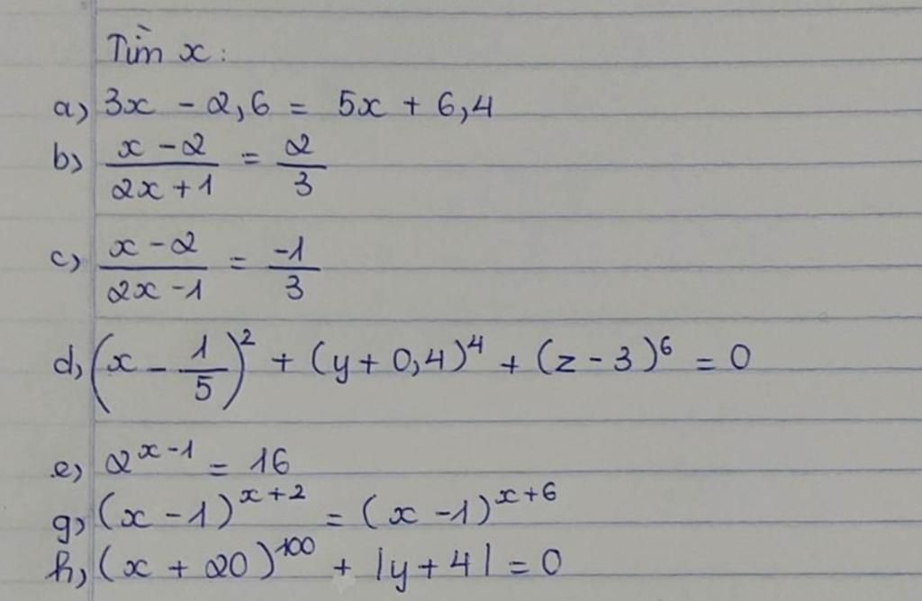 Tim x: a) 3x - 2,6 = 5x + 6,4. byxQ 2x+1 d x-8 2x-1 1 5 - 3 -1 3 + (y ...