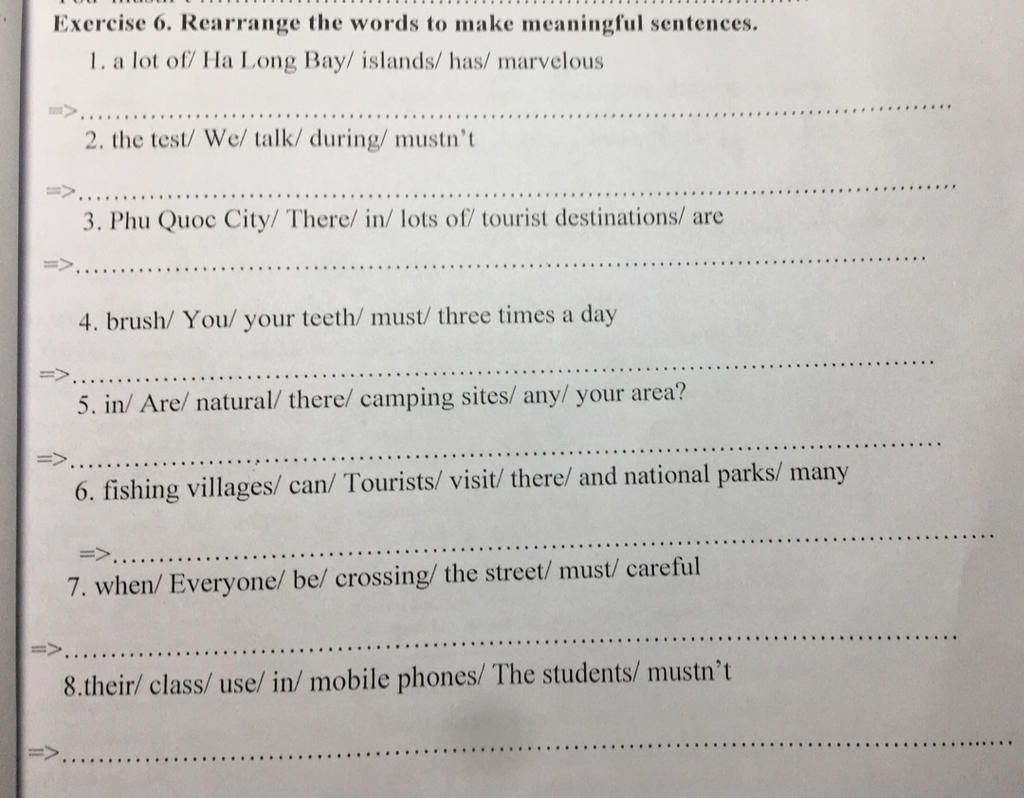 Exercise 6. Rearrange the words to make meaningful sentences. 1. a lot ...