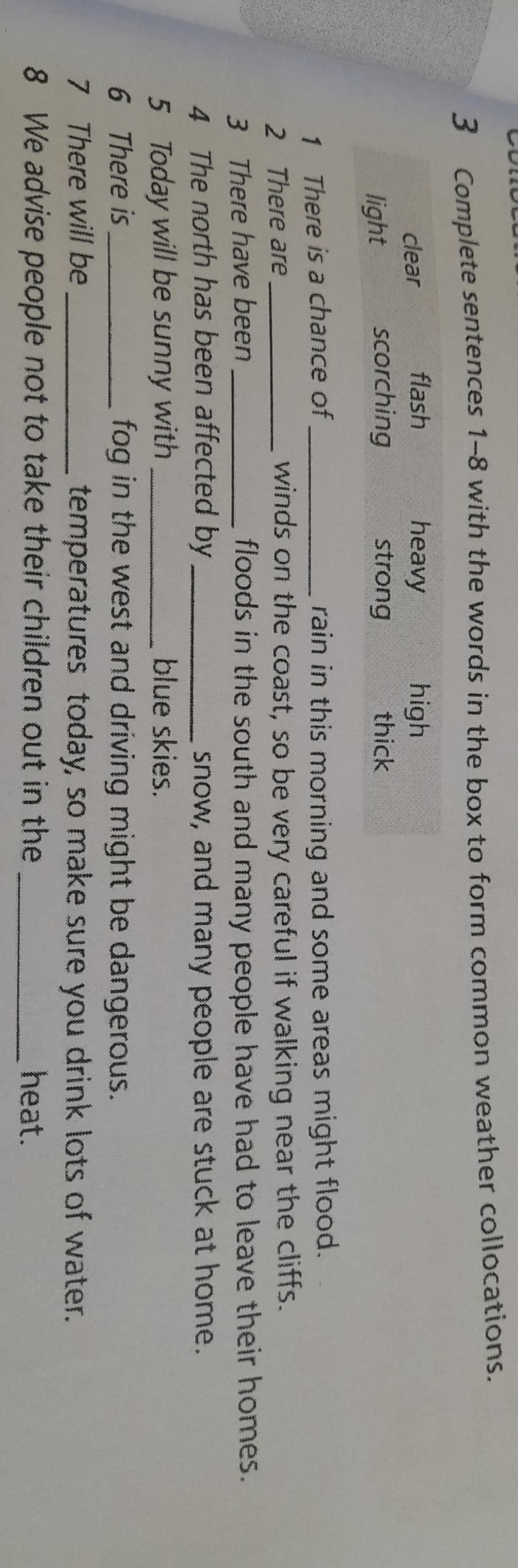 3 Complete sentences 1-8 with the words in the box to form common ...