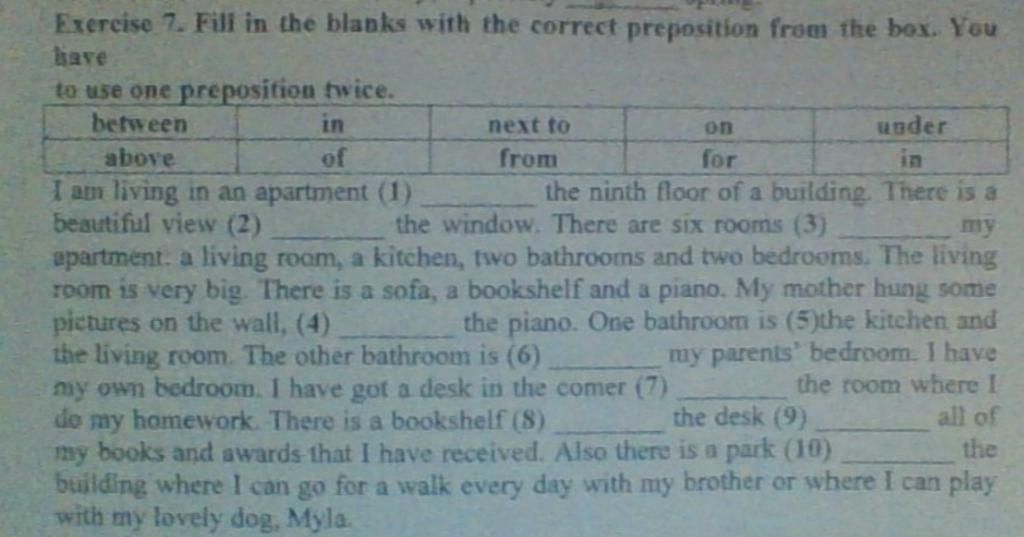 Exercise 7. Fill in the blanks with the correct preposition from the ...
