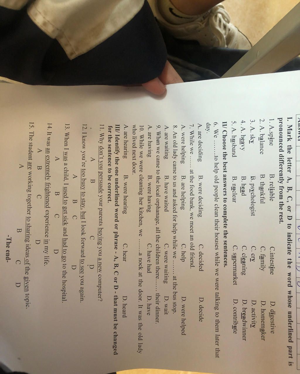 Answer I. Mark the letter A, B, C, or D to indicate the word whose ...
