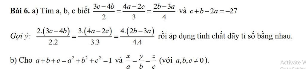 Bài 6. a) Tìm a, b, c biết Gợi ý: 3c-4b 4a-2c 2b-3a 2 3 4 2.(3c-4b) _3 ...