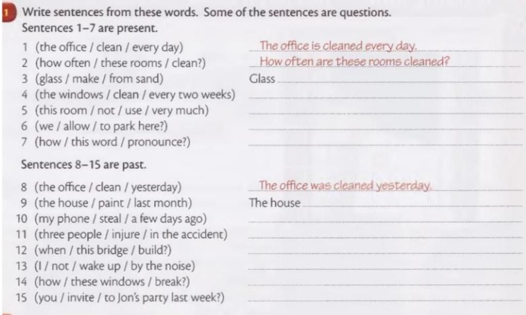 Write sentences from these words. Some of the sentences are questions ...