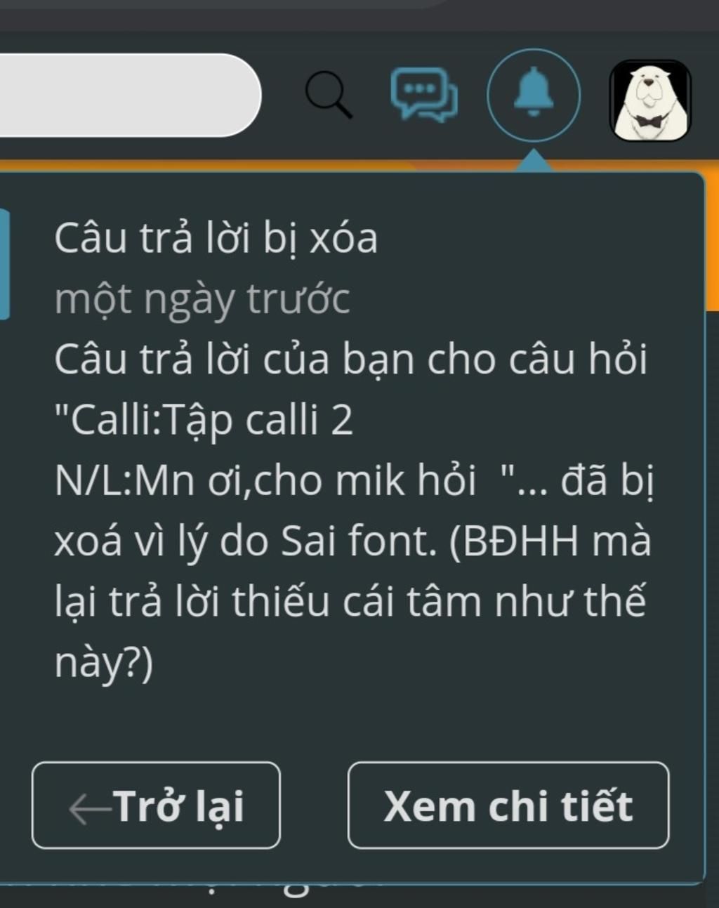 Calli: Nhục Nl: C.ơn Mod nào đó đã báo cáo câu trả lời của em , Mod lm ...