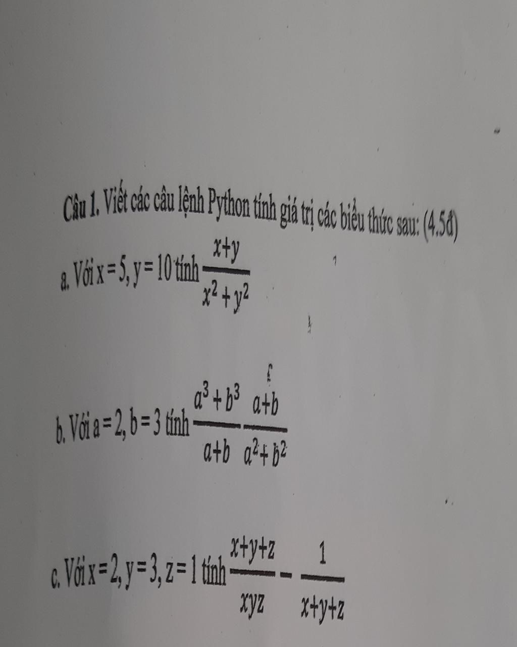 của 1. Viết các câu lệnh Python tnh giá trị các biểu thức sau (450) 8 ...