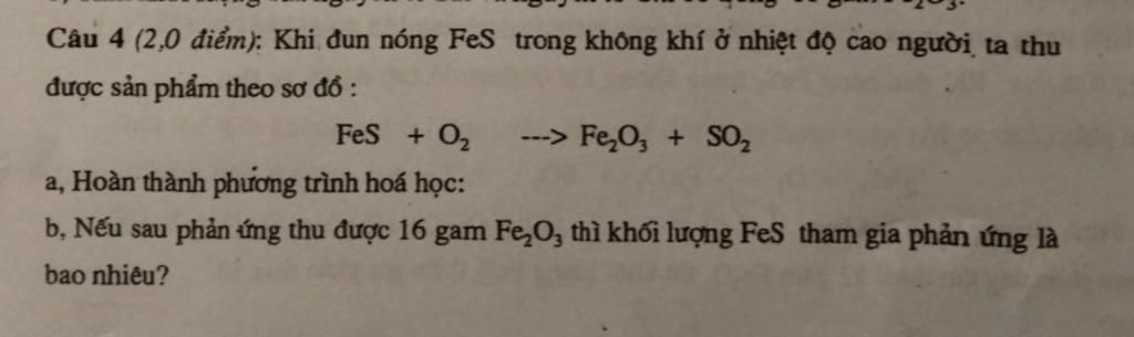 Câu 4 (2,0 điểm). Khi đun nóng FeS trong không khí ở nhiệt độ cao người ...