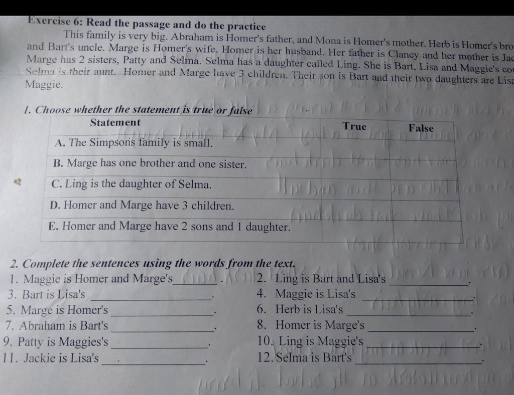 Exercise 6: Read the passage and do the practice This family is very ...