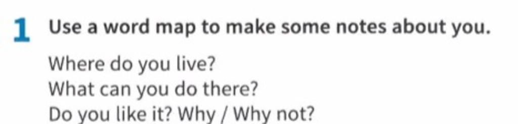 1 Use a word map to make some notes about you. Where do you live? What ...