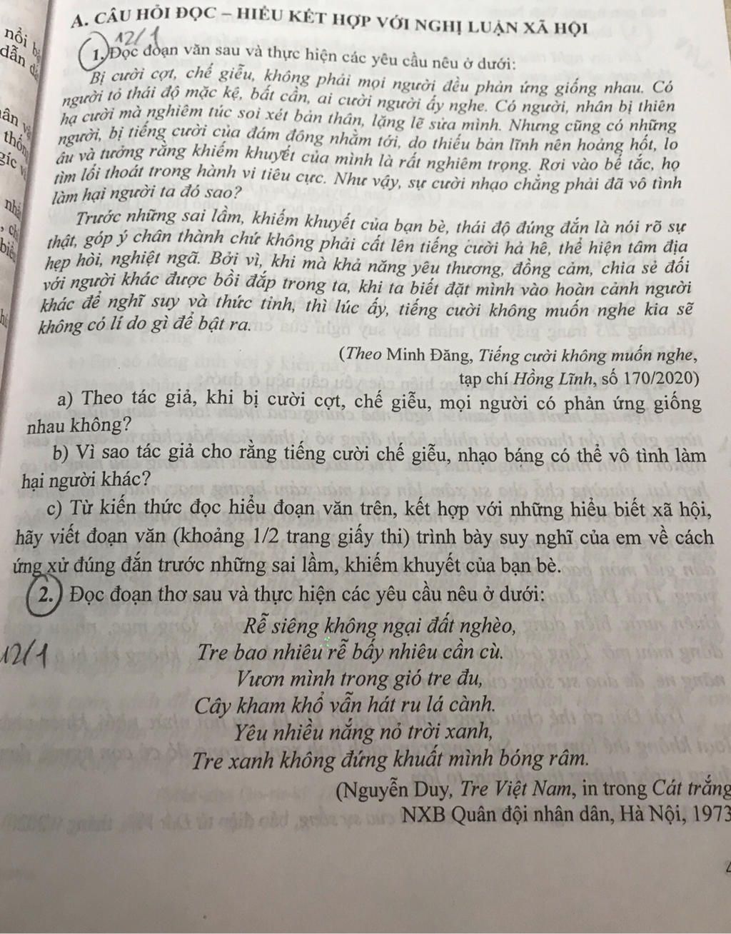 noi dẫn thom gic nh C A. CÂU HỎI ĐỌC – HIỂU KẾT HỢP VỚI NGHỊ LUẬN XÃ HỘI 12/1 phản ứng giống ...