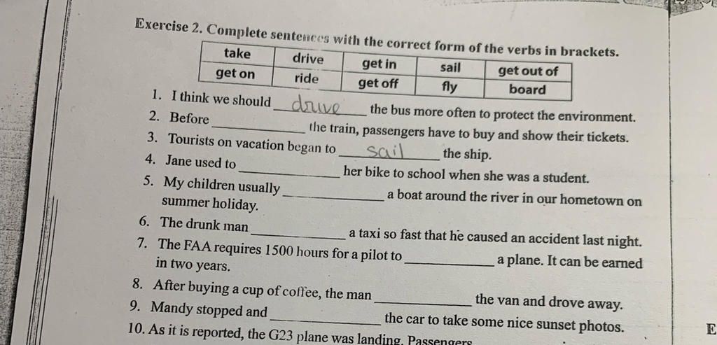 Exercise 2. Complete sentences with the correct form of the verbs in ...