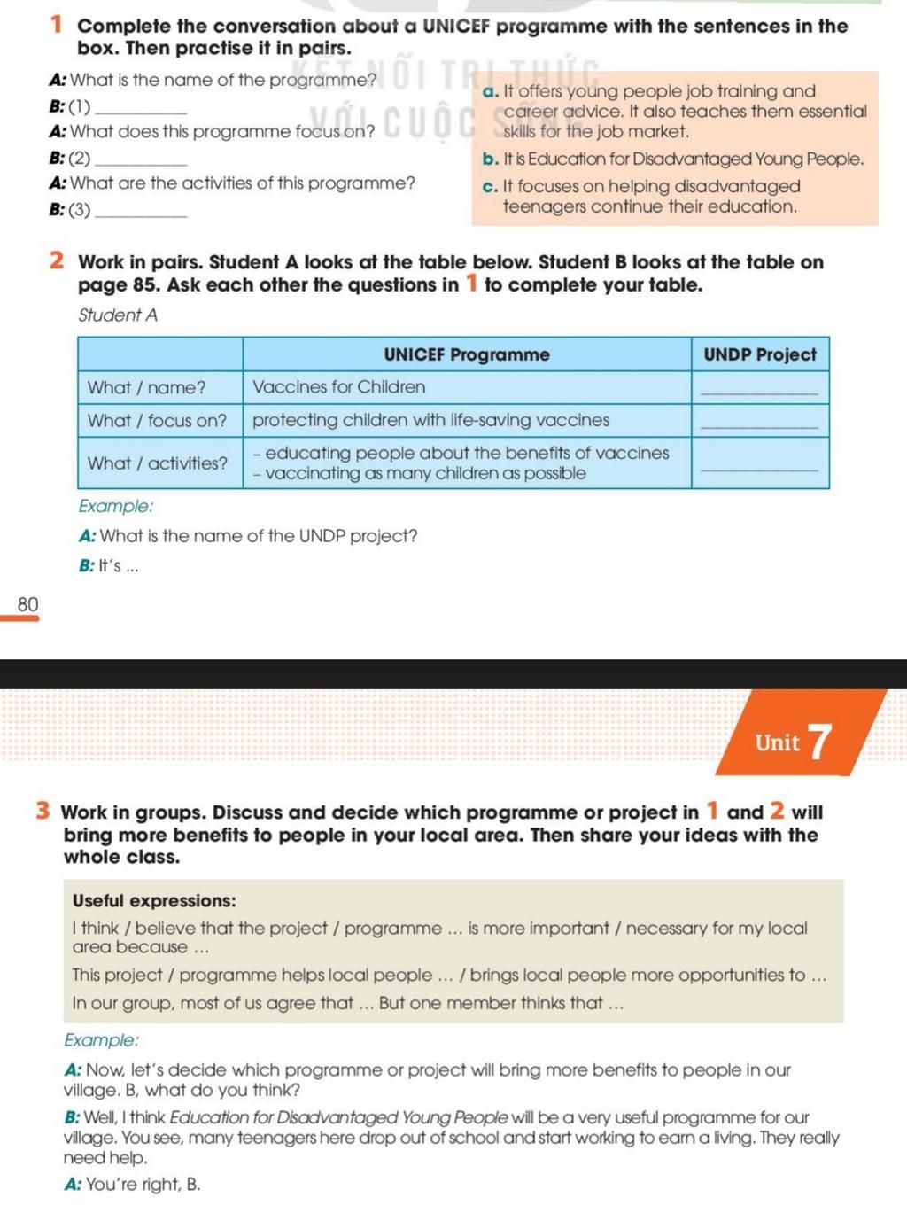 80 1 Complete the conversation about a UNICEF programme with the ...