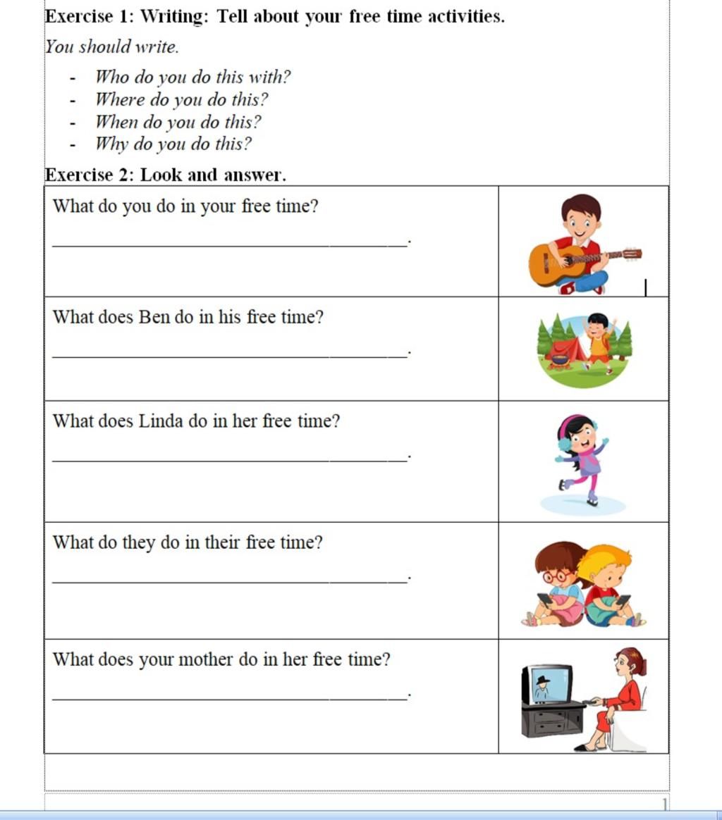 Exercise 1 Writing Tell About Your Free Time Activities You Should Exercise 1 Writing Tell About Your Free Time Activities You Should