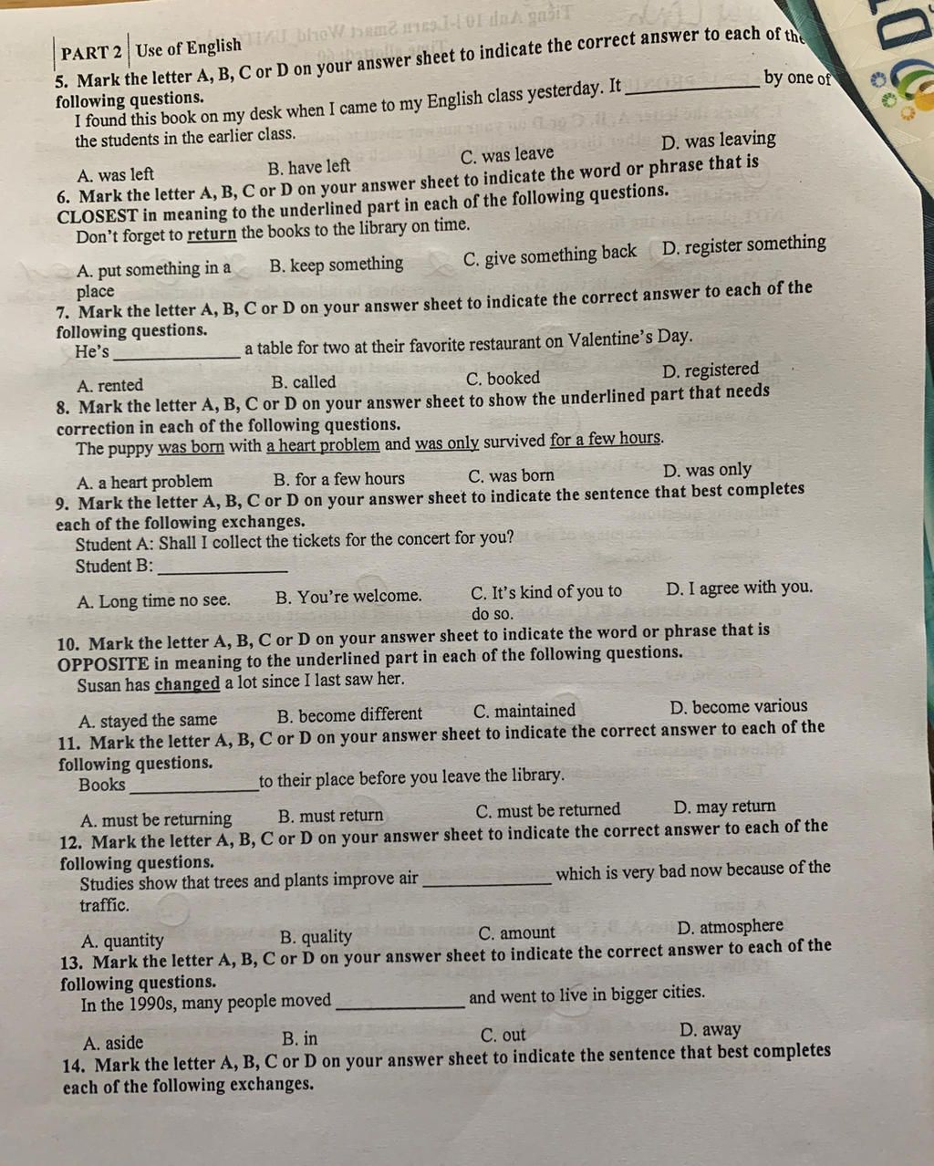 PART 2 Use of English bhoWiemē 119 1-1 01 do gasit oà thatolls a 5 ...