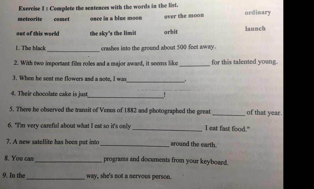 Exercise 1: Complete the sentences with the words in the list ...