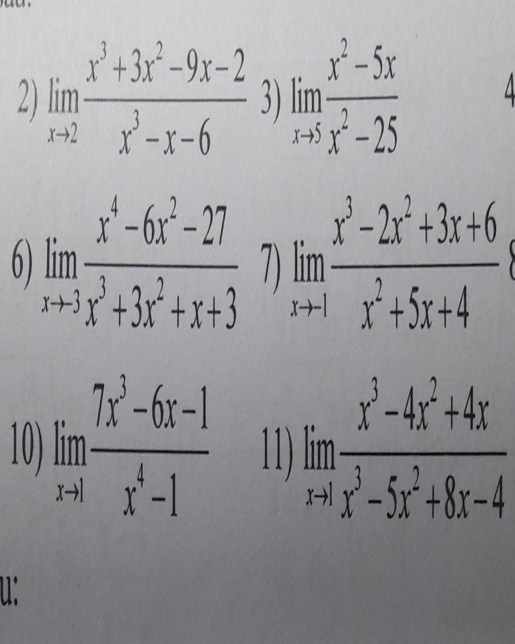 ܢ 2) lim x+2 6) lim u: x³ +3x²-9x-2 10) lim 3 x³²-x-6 x²-6x²-27 x²³ ...