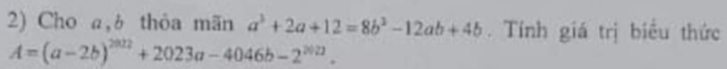 2) Cho a,b thỏa mãn a+2a+12=8h