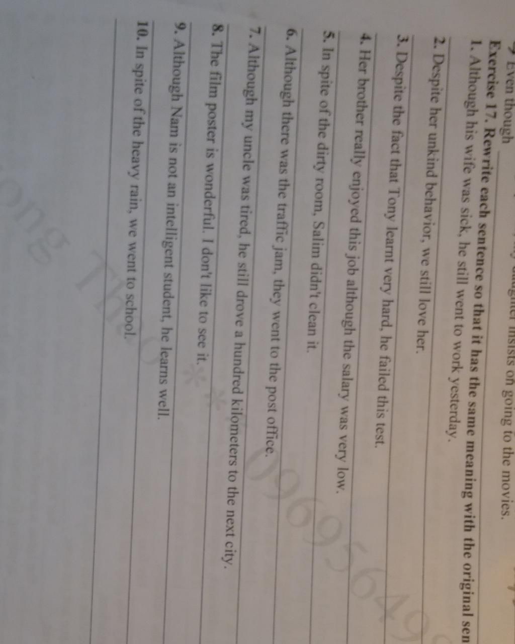 my daughter Insists on going to the movies. Even though Exercise 17 ...