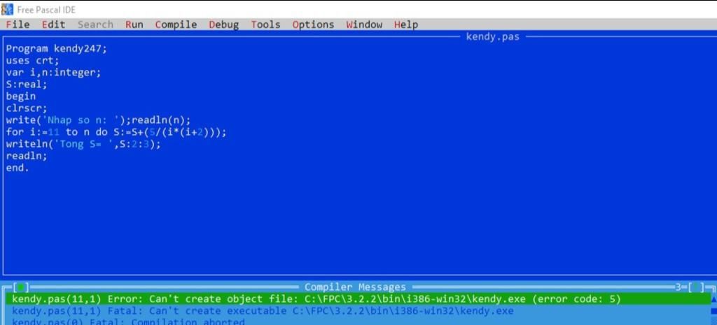 Free Pascal IDE File Edit Search Run Compile Debug Tools Options Window Help Program kendy247 ...