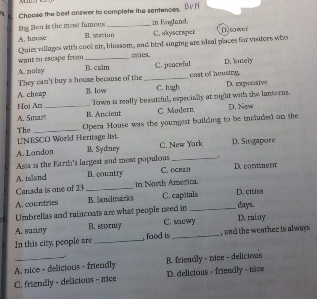 TS, 05. Choose the best answer to complete the sentences. BVN Big Ben ...