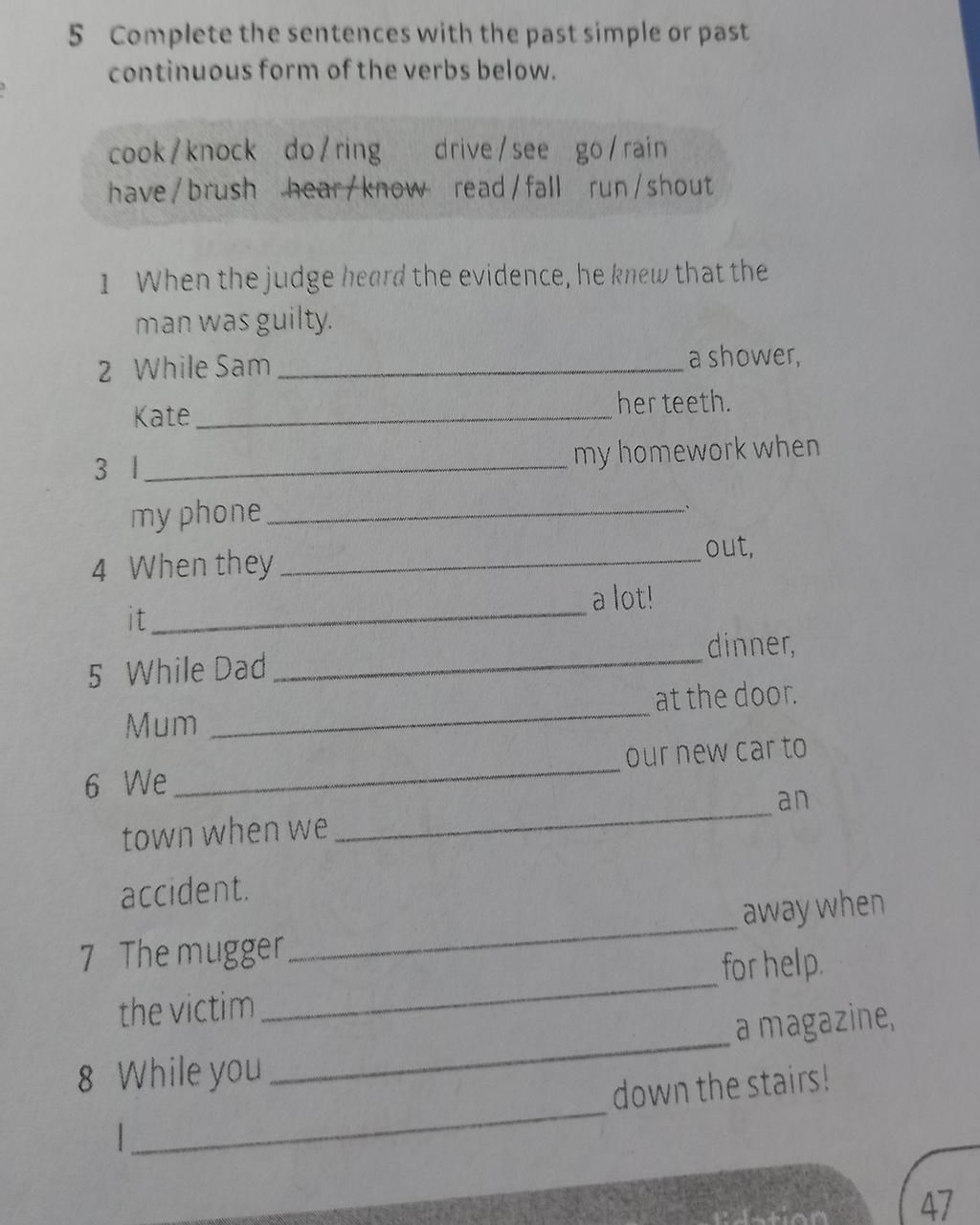 5 Complete the sentences with the past simple or past continuous form ...