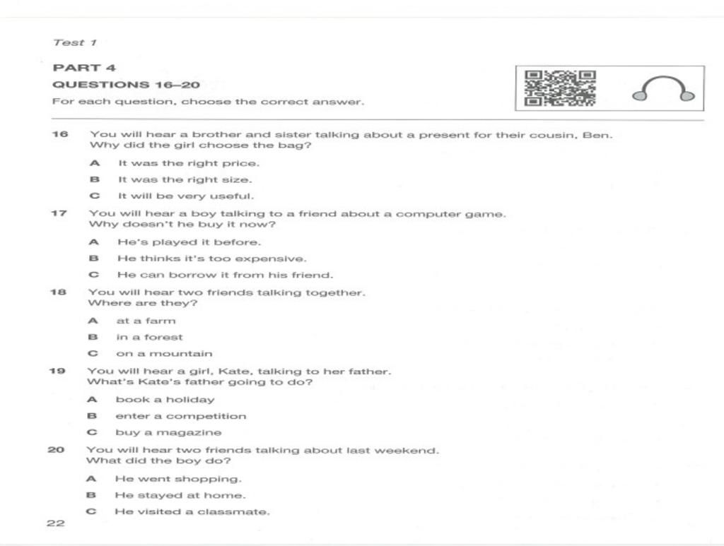 Test 1 PART 4 QUESTIONS 16-20 For each question, choose the correct ...