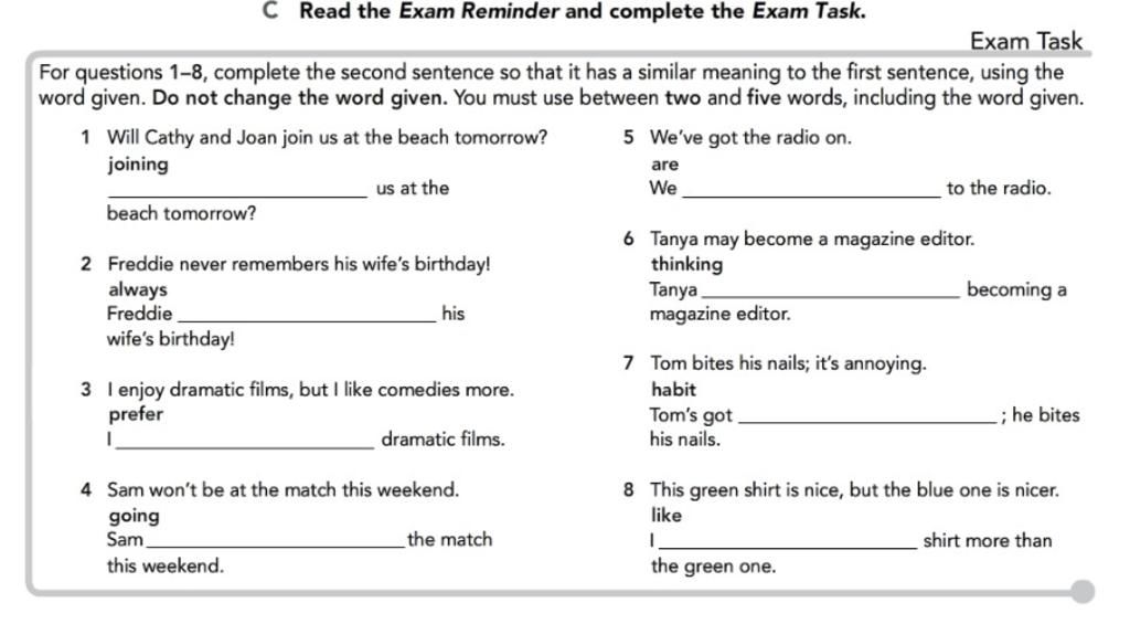 C Read the Exam Reminder and complete the Exam Task. Exam Task For ...
