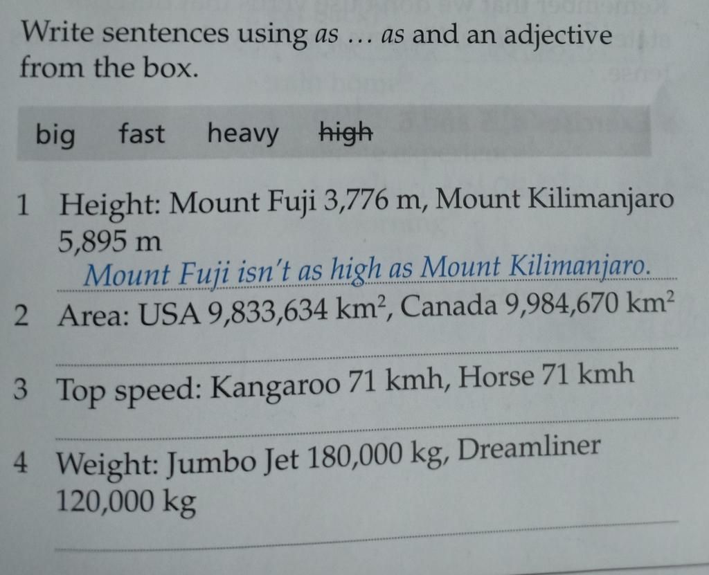 Write sentences using as ... as and an adjective from the box. big fast ...
